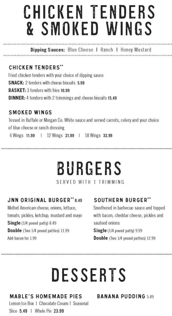 Jim 'N Nick's Menu, Auburn, AL