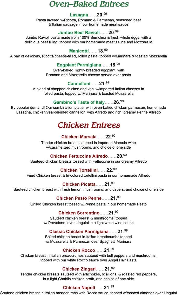 Gambino's Italian Grill Menu, Fairhope, AL