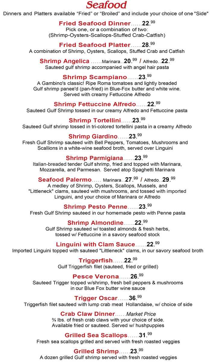 Gambino's Italian Grill Menu, Fairhope, AL