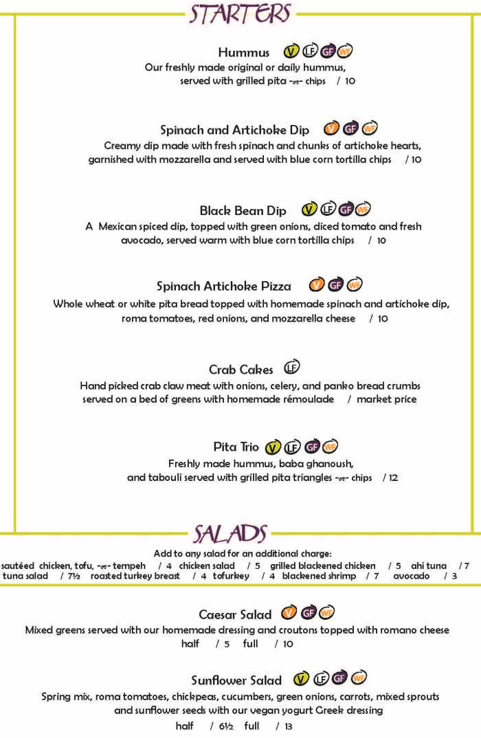Sunflower Cafe Menu Fairhope AL Sunflower Cafe Menu Fairhope AL