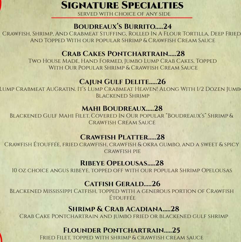 Cafe Acadiana Menu, Silverhill, AL
