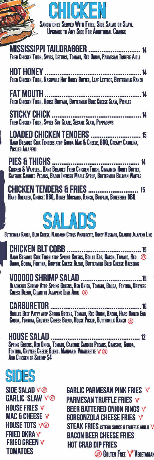 Bleus Burger Menu, Gulf Shores, AL