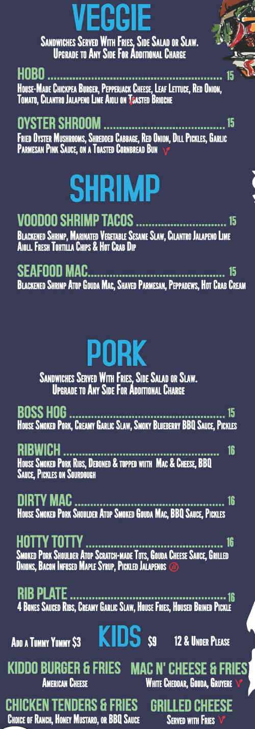 Bleus Burger Menu, Gulf Shores, AL