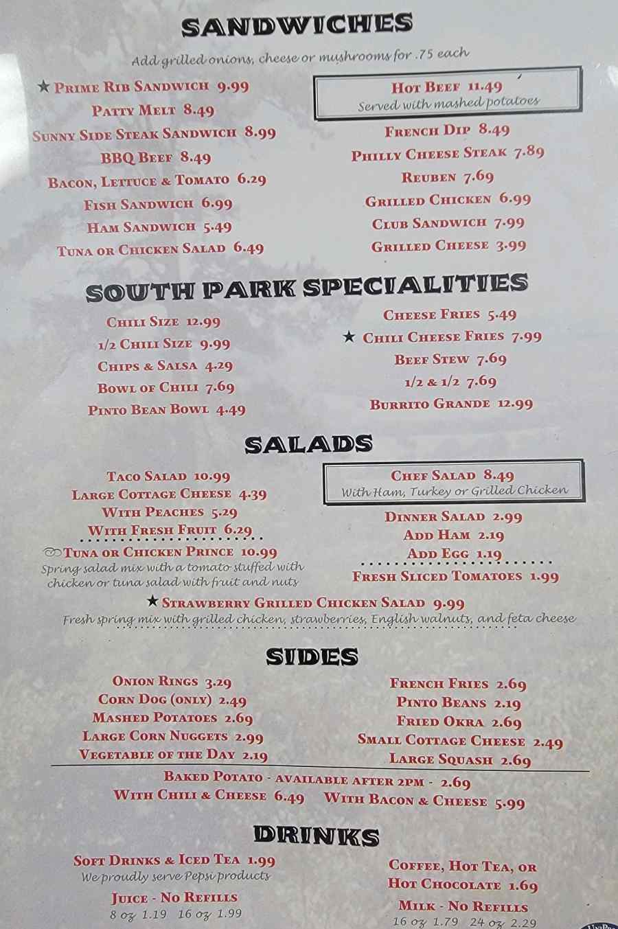 South Park Menu, Clarksville, AR