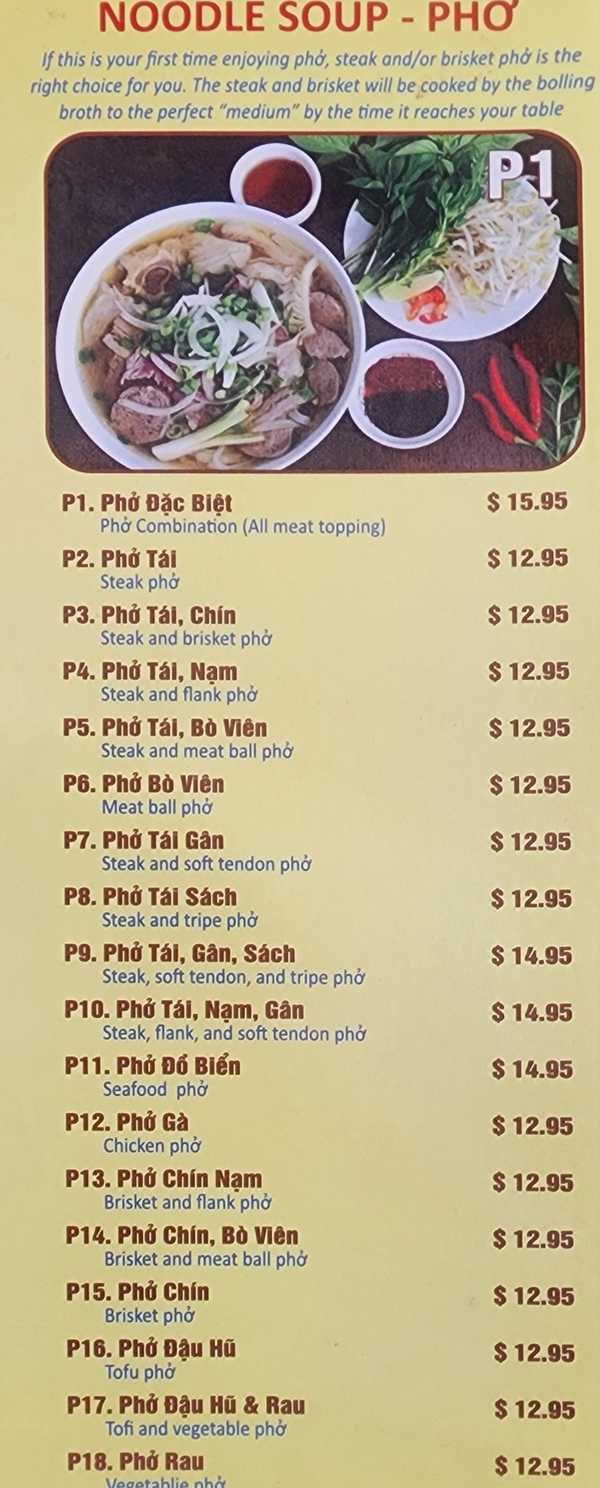Pho Huyen Menu, Conway, AR