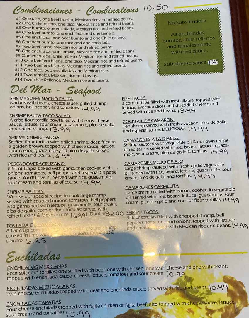 Cactus Jack's Mexican Menu, Conway, AR