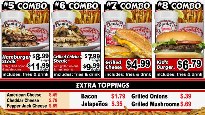 David's Burgers Menu, Hot Springs, AR