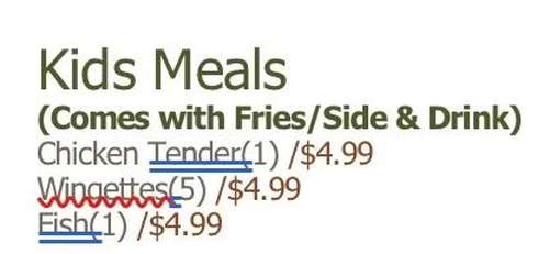 Rice's First Class Menu, Pine Bluff, AR