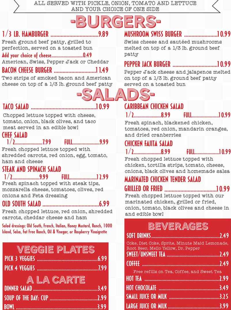 Old South Menu, Russellville, AR