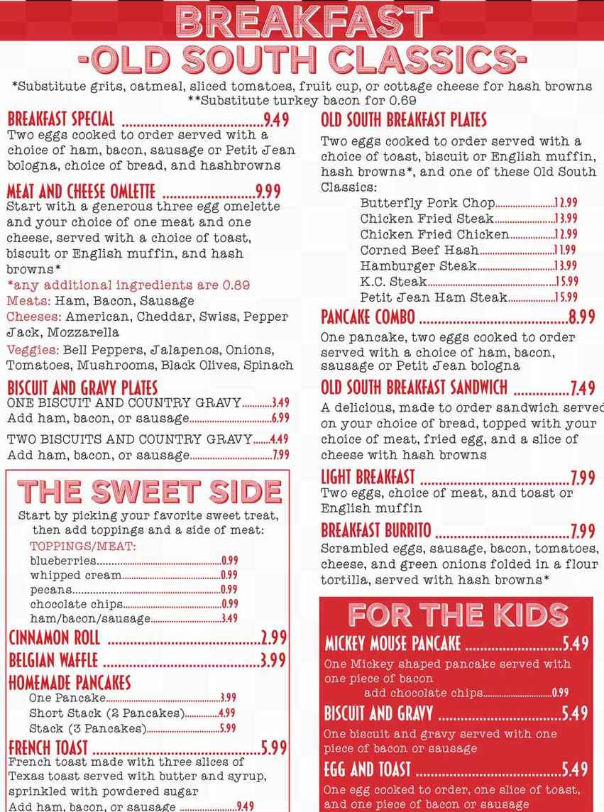 Old South Menu, Russellville, AR