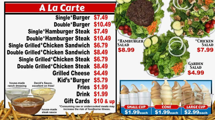David's Burgers Menu, Searcy, AR