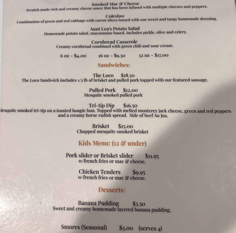 Salinas's Smoke Street Menu, Globe, AZ
