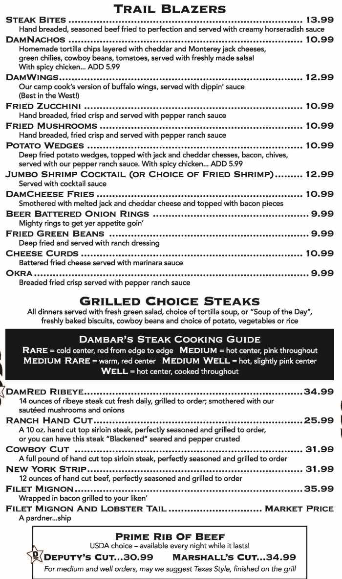 Dambar & Steak House Menu, Kingman, AZ