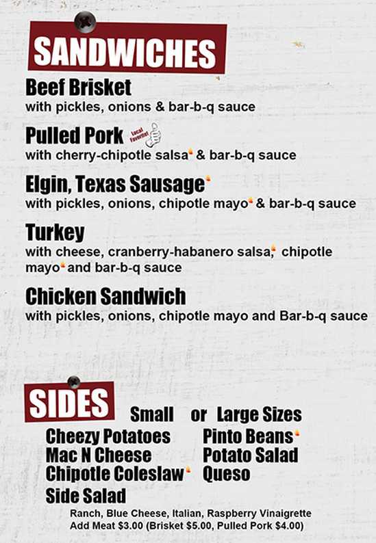 Serious Texas BBQ S Menu, Durango, CO