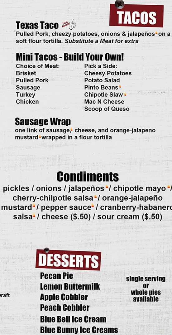 Serious Texas BBQ S Menu, Durango, CO