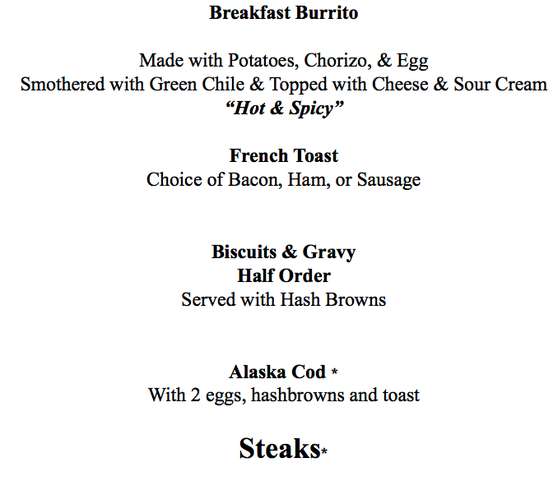 Barnstormer Restaurant Menu, Greeley, CO