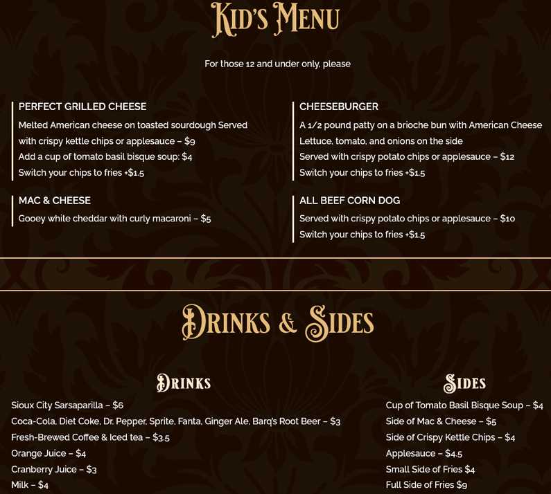 Lacey Rose Saloon Menu, Silverton, CO