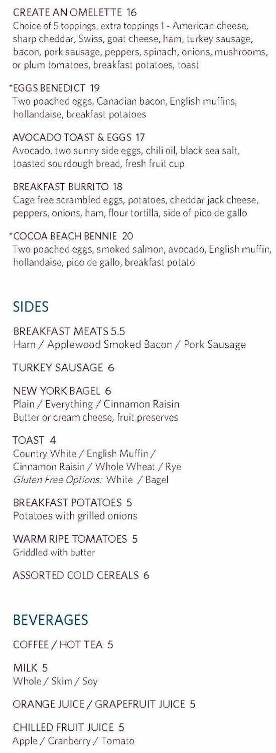 Salt Restaurant Menu, Cocoa Beach, FL