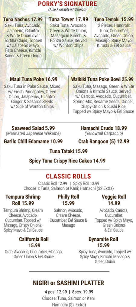 Porky's Bayside BBQ Menu, Marathon, FL
