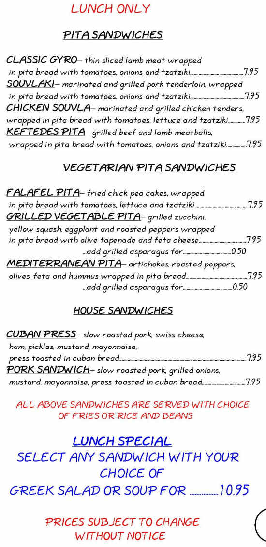 Pelagos Cafe Menu, Naples, FL