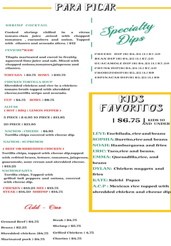 Garfias Mexican Menu, Winterville, GA