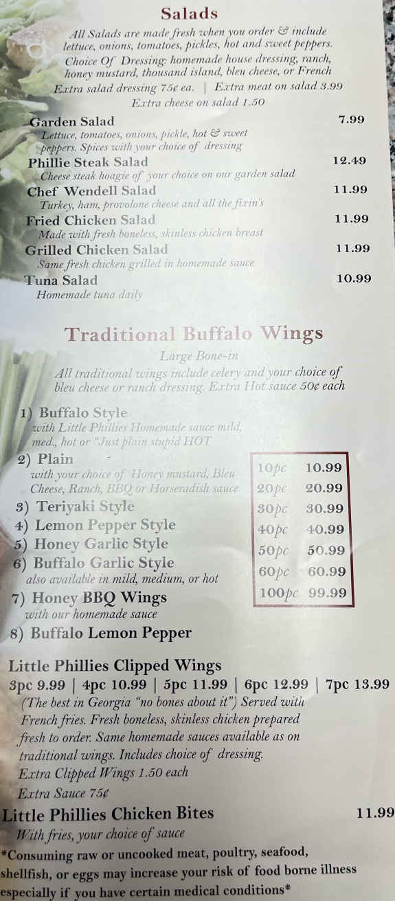 Little Phillies Menu, Covington, GA