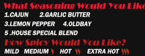 Cajun Wild Crab Menu, Valdosta, GA