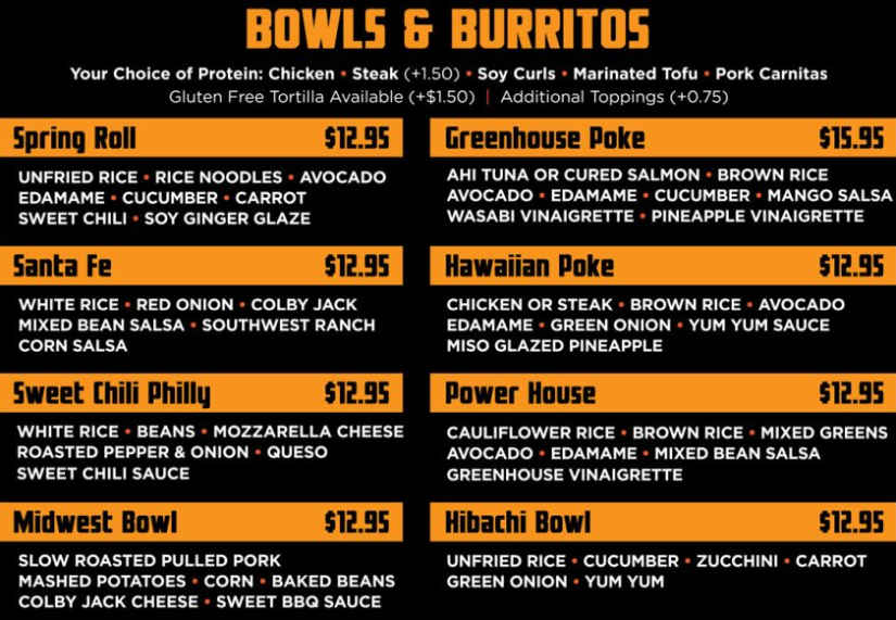 Greenhouse Kitchen Menu, Cedar Falls, IA