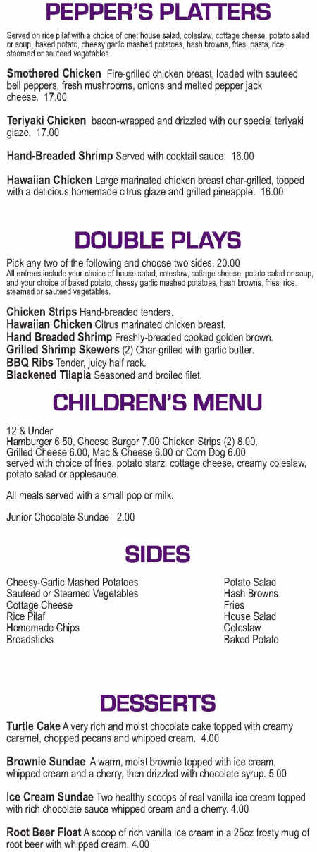Peppers Grill & Sports Pub Menu, Cedar Falls, IA