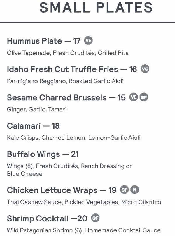 Limelight Lounge Menu, Ketchum, ID