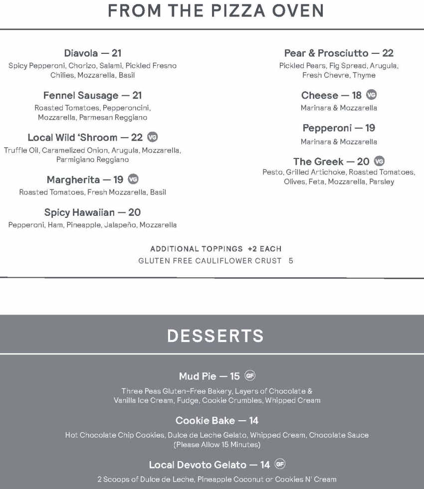 Limelight Lounge Menu, Ketchum, ID