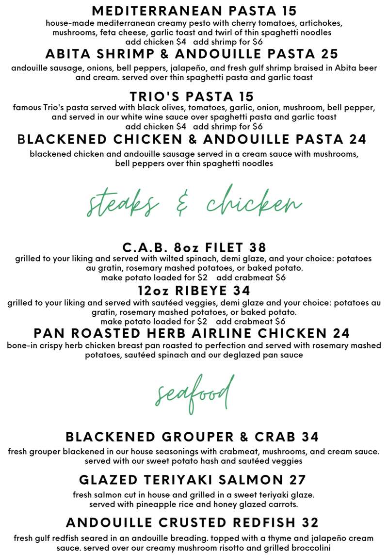 Trio's Ruston Menu, Ruston, LA