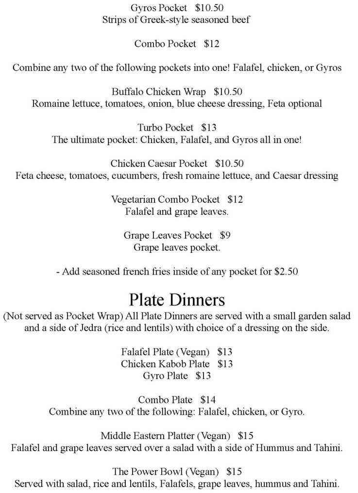 Pita Pockets Menu, Amherst, MA