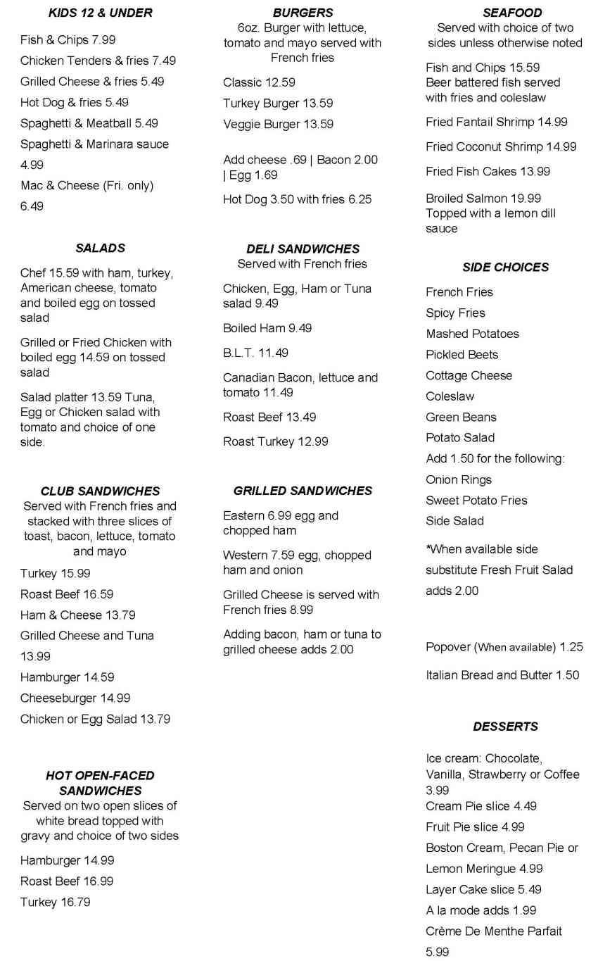 Bluebonnet Diner Menu, Northampton, MA