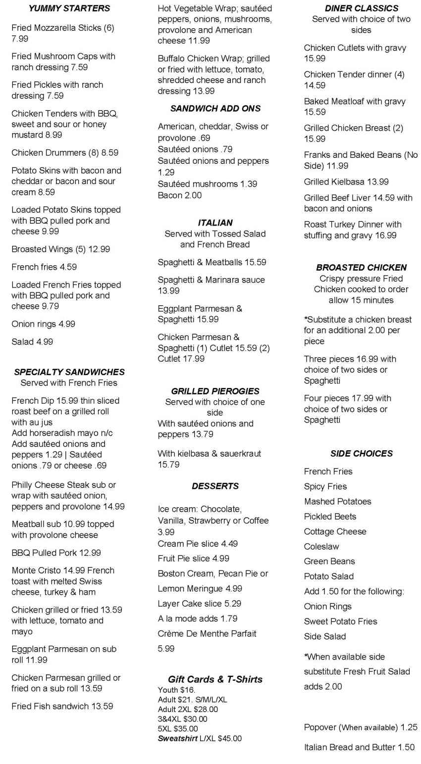 Bluebonnet Diner Menu, Northampton, MA