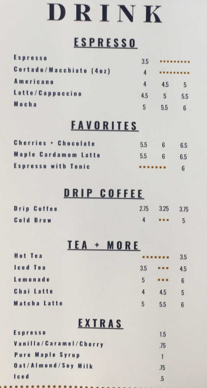 Catalpa Coffee Menu, Northampton, MA