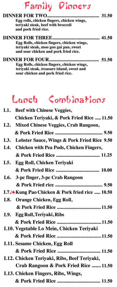 China Empress Menu, Winthrop, ME