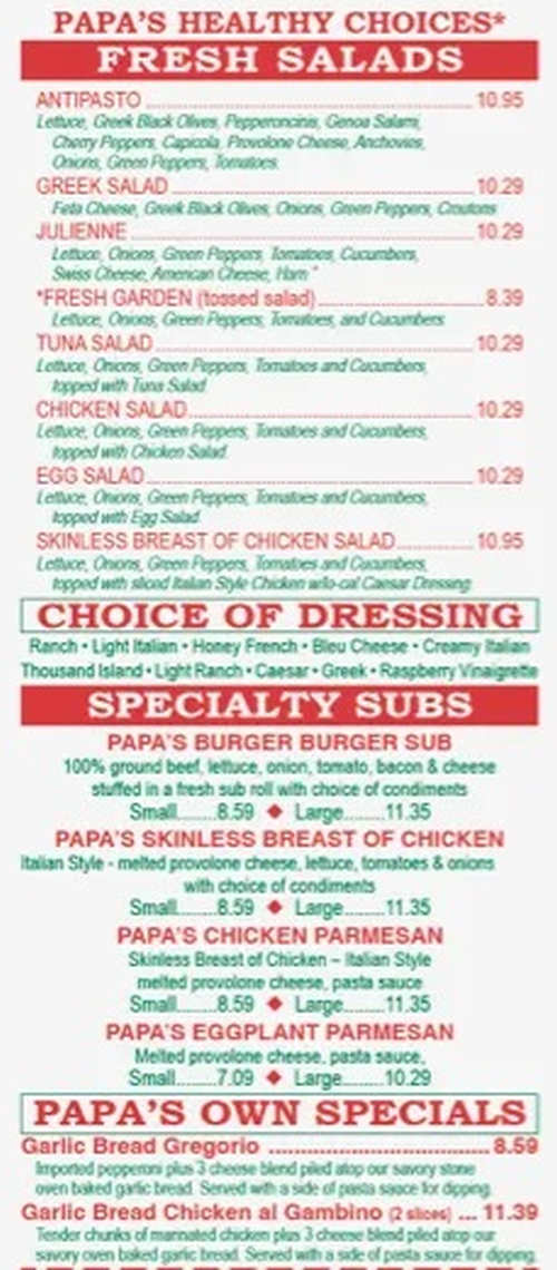 Papa Gambino's Menu, Bangor, ME