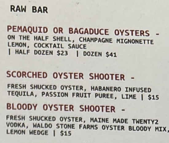 Blaze Menu, Bar Harbor, ME