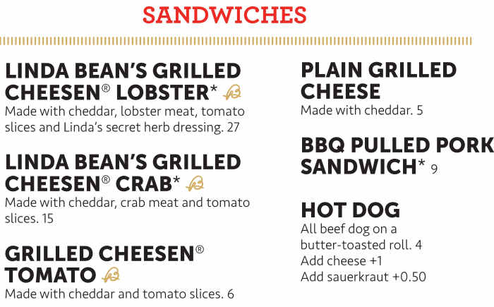 Linda Bean's Lobster Roll Menu, Freeport, ME at LL Bean