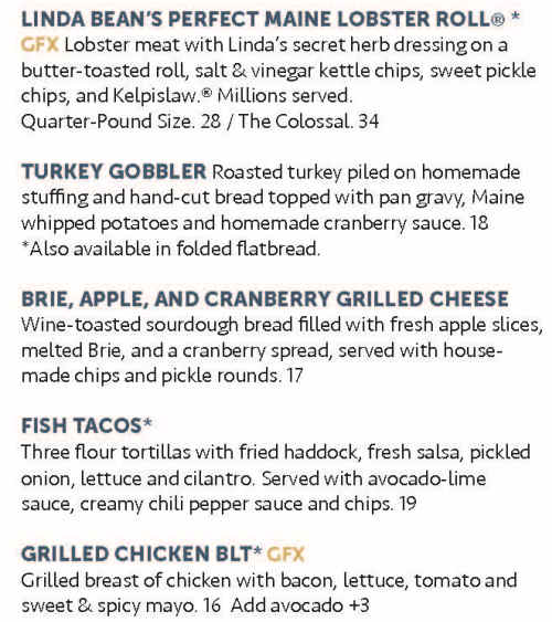 Linda Bean’s Maine Kitchen Menu, Freeport, ME
