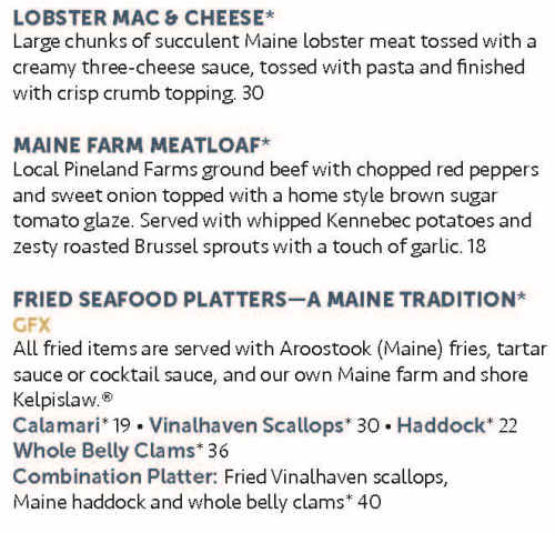 Linda Bean’s Maine Kitchen Menu, Freeport, ME