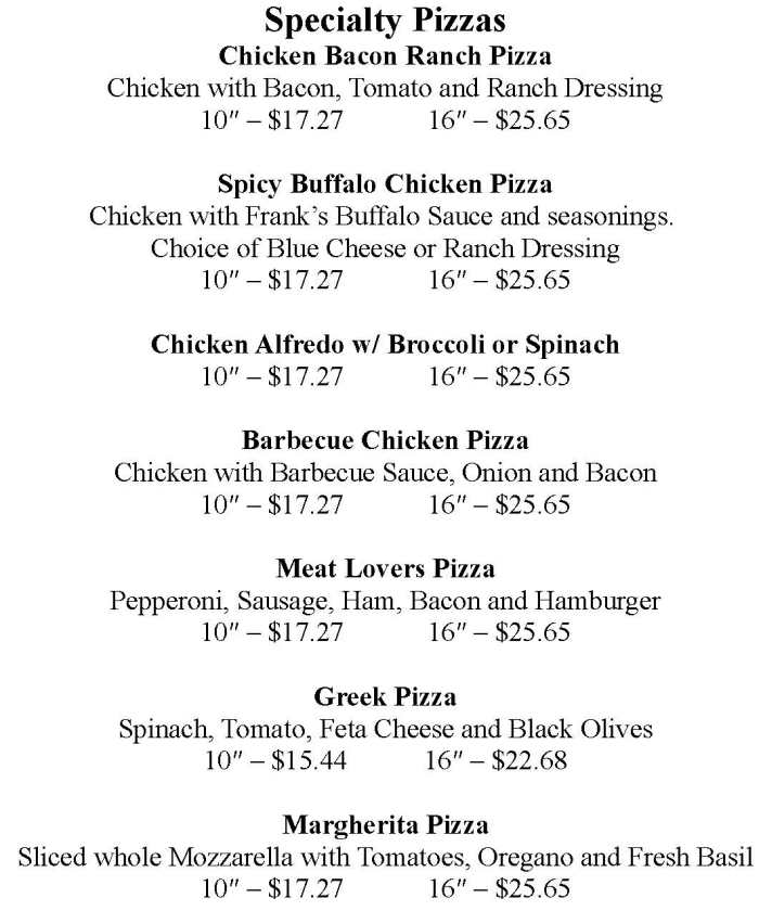 Camden House of Pizza Menu, Camden, ME