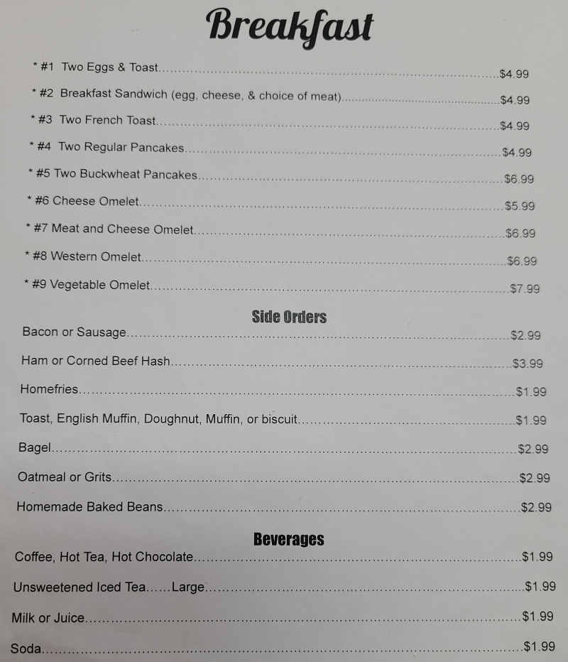Bee's Snack Bar Menu, Winslow, ME