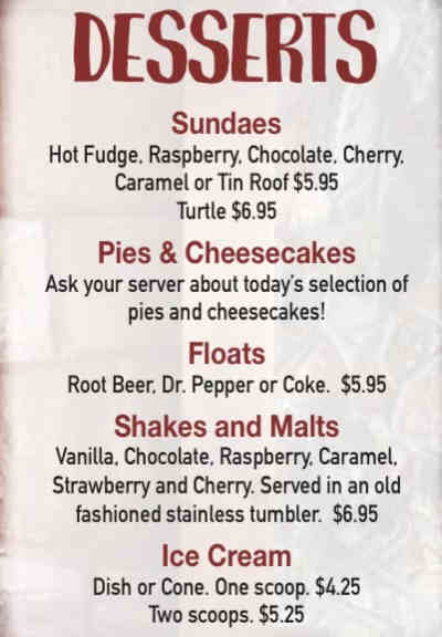The Hut Menu, Calumet, MI