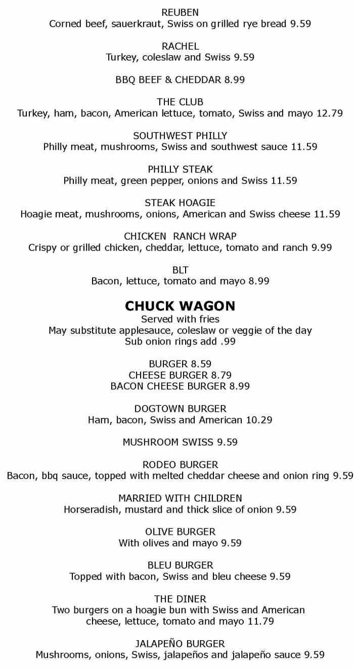 The Diner Menu, Mt Pleasant, MI