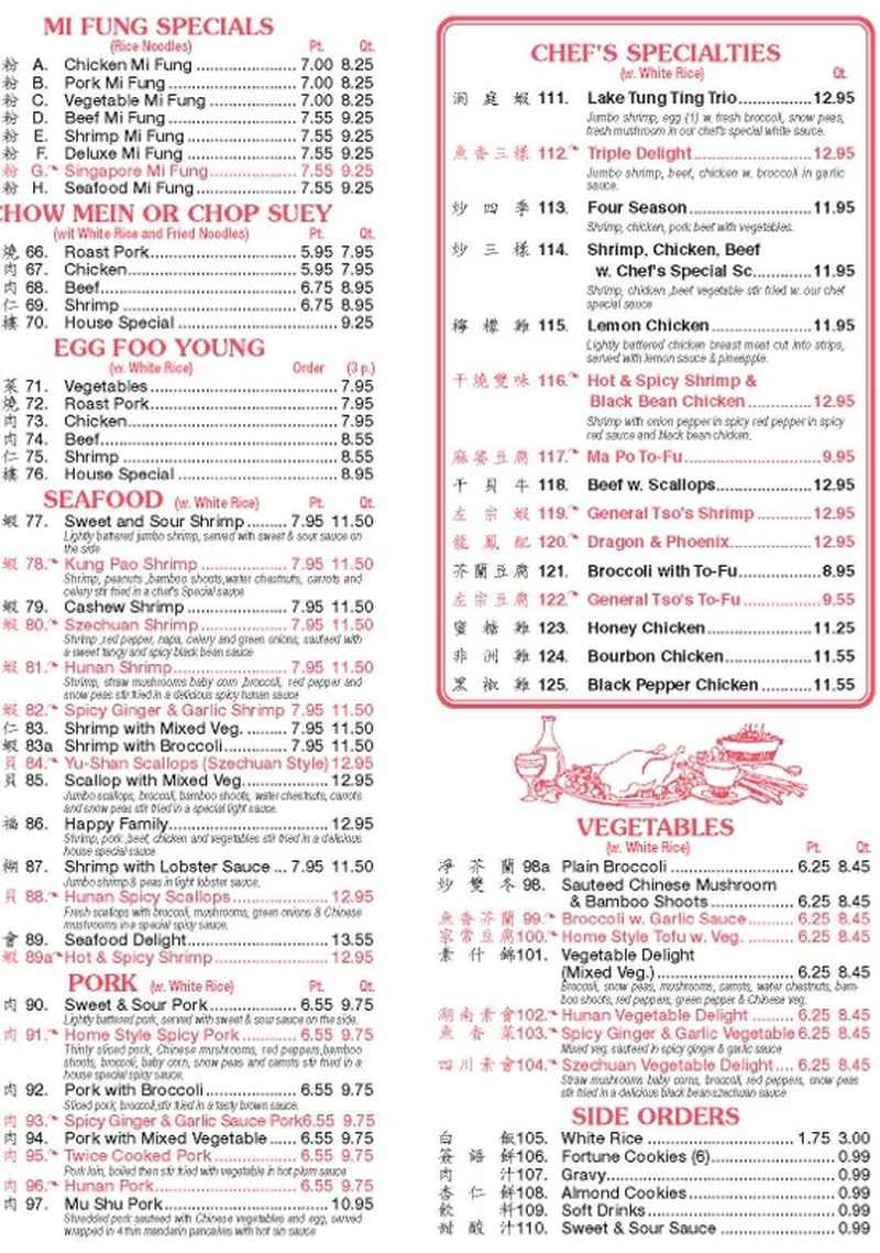 China One Menu, Niles, MI