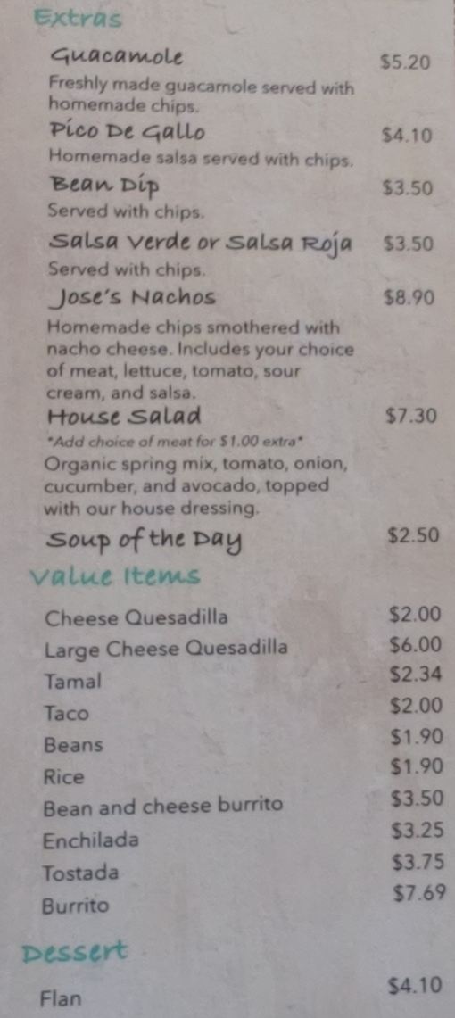 Jose's Authentic Mexican Menu, Petoskey, MI
