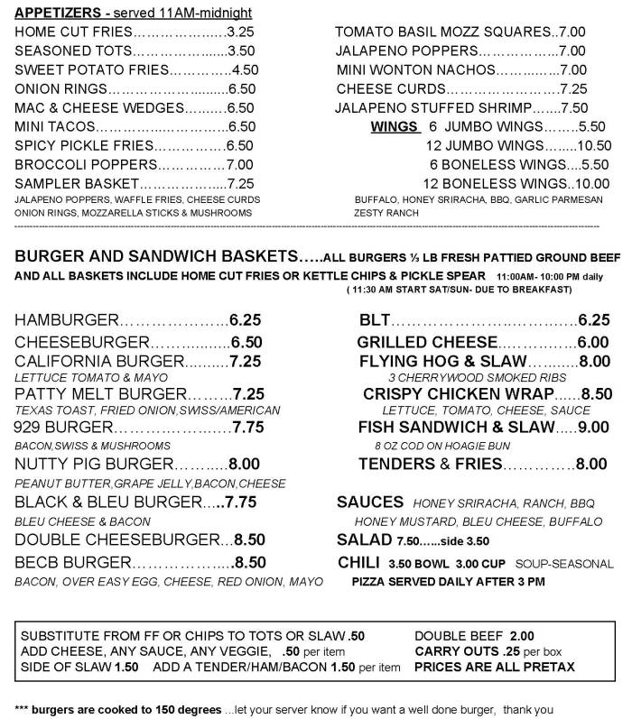 929 Beer House Grill Menu Winona MN