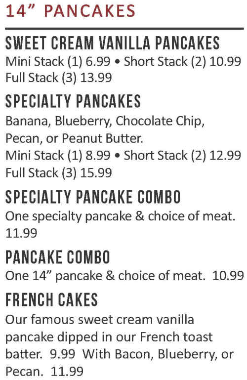 Billy Gail's at Branson Mill Menu, Branson, MO